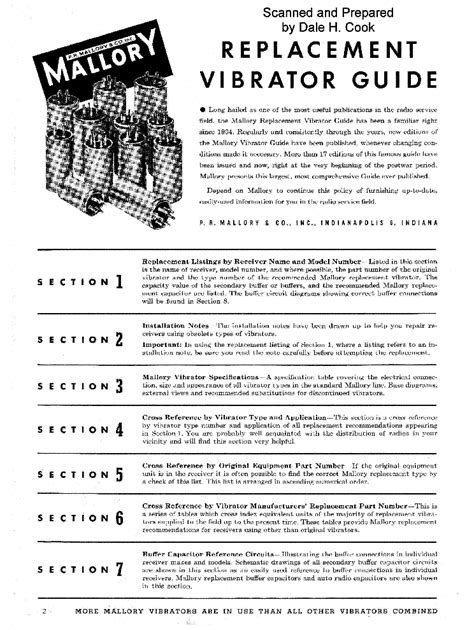 Mallory Vibrator Guide Cross Reference For Tube Equipments Ca1951