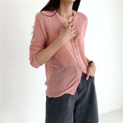 핑크 당일출고 두희 브이넥 골지 린넨 가디건 Color