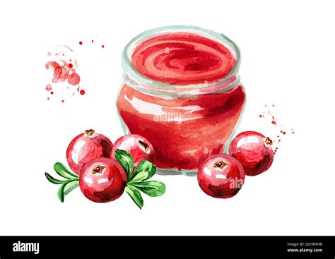 Organic Fruit Jam Glass Jar Of Cranberry Marmalade And Fresh Fruits