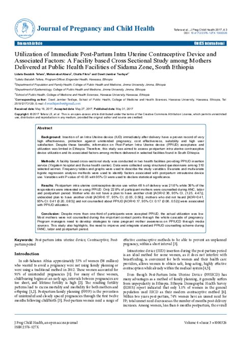 Pdf Utilization Of Immediate Post Partum Intra Uterine Contraceptive Device And Associated