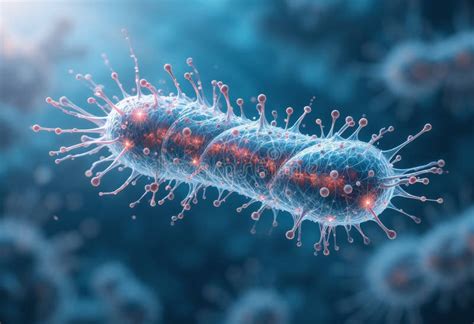 Close Up Of A Single Bacterium With Flagella Under A Microscope