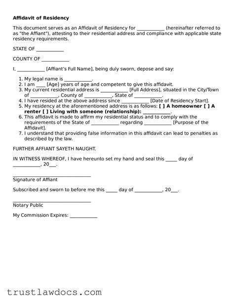 Free Affidavit Of Residency Pdf Form