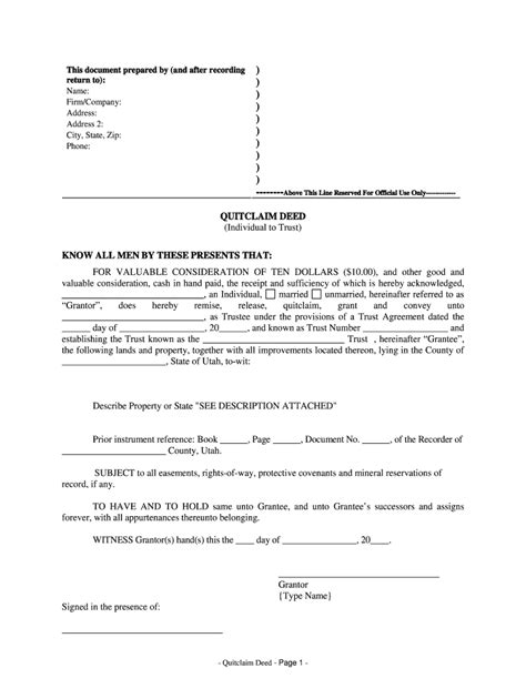 Printable Example Of A Quit Claim Deed Completed Printable Templates