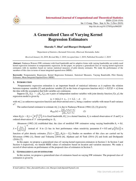 Pdf A Generalized Class Of Varying Kernel Regression Estimators