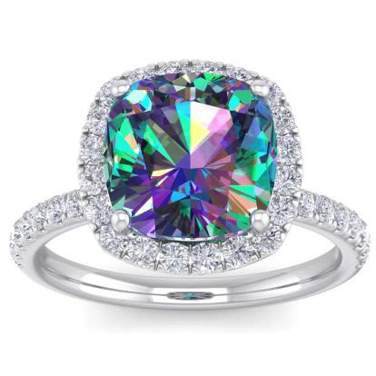 Mystic Topaz Ring Cushion Shape Mystic Topaz Ring With Diamond Halo