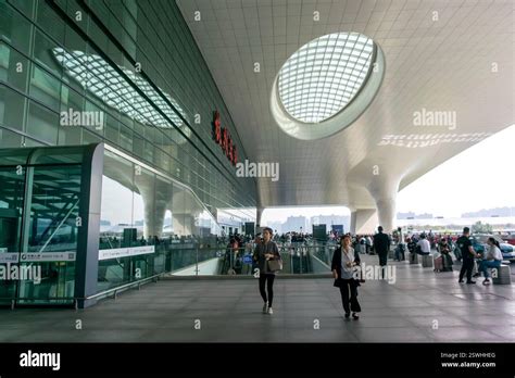 Hangzhou China Large Crowd People Modern East Train Station Chinese