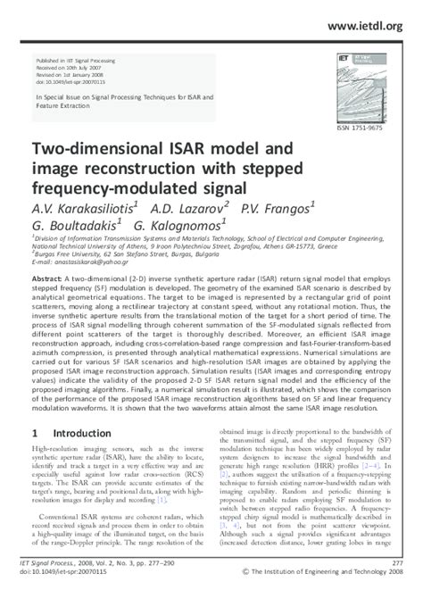 pdf two dimensional isar model and image reconstruction with stepped
