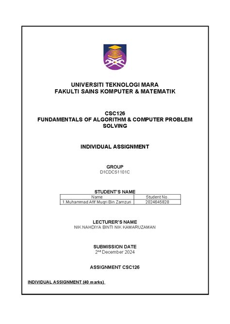 Individual Assignment Csc126 Fundamentals Of Algorithm Problem Solving