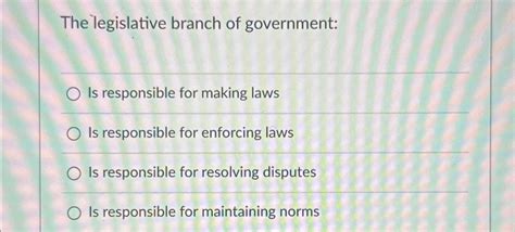 Solved The Legislative Branch Of Governmentis Responsible
