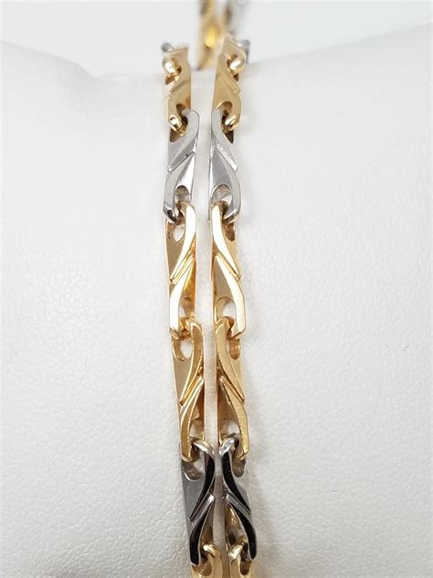 Striking 24 Solid 14k Two Tone Gold Fancy Link Chain Necklace Rick