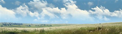 Sky And Grass Field With Clouds Background Autumn Season Mountain