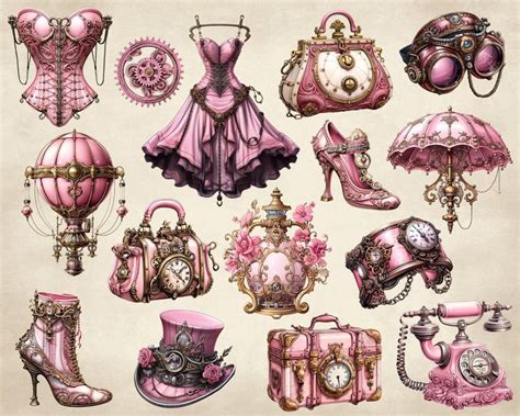 Roze Steampunk Clipart Victoriaanse Png Steampunk Digitale Afbeelding