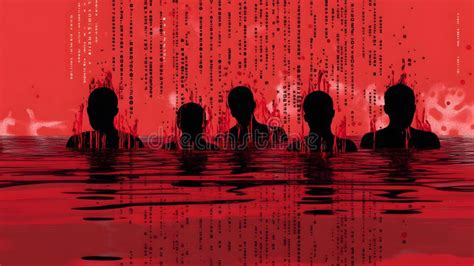 Criminal Hacker Emerges From The Water Red Color Matrix Style Binary