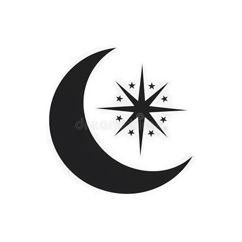 Crescent Moon With Starry Sky And Radiating Star Symbol Illustration