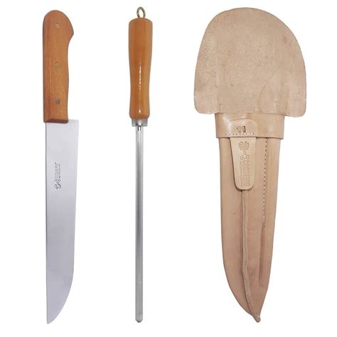 Conjunto Faca Pantaneiro 11 Aço Carbono Bainha E Chaira Madeiramadeira
