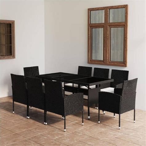 9 Piece Garden Dining Set Poly Rattan Black Vidaxl Woolworths