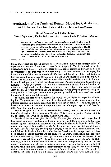 Pdf Application Of The Confined Rotator Model For Calculation Of