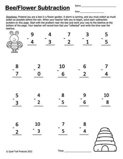 Single Digit Subtraction Worksheets And Timed Assessments