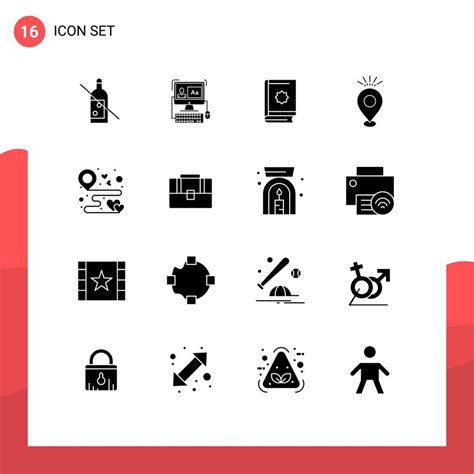Group Of 16 Solid Glyphs Signs And Symbols For Map Camping Quran Pin