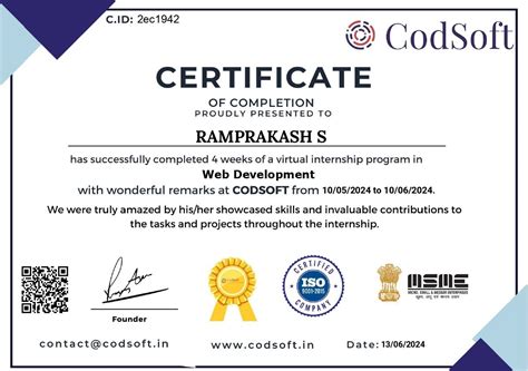 Ram Prakash S On Linkedin Webdevelopment Internship Achievement