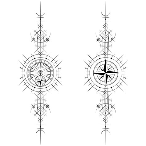 Magische Oude Windroos En Zonnewijzer Premium Vector