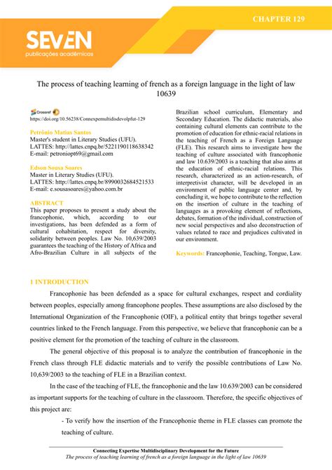 Pdf The Process Of Teaching Learning Of French As A Foreign Language In The Light Of Law 10639