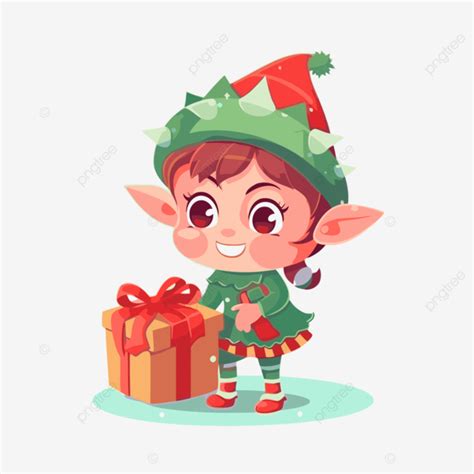 Cute Christmas Elf Vector Sticker Clipart Elf Cartoon With Christmas