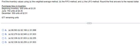 solved find the inventory values using a the