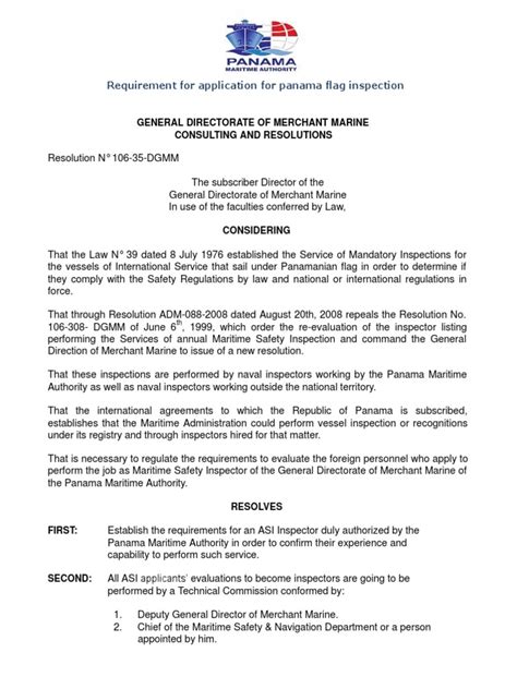 Requirement For Application For Panama Flag Inspection Pdf United