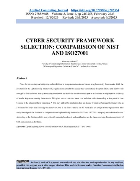 Pdf Cyber Security Framework Selection Comparision Of Nist And Iso27001
