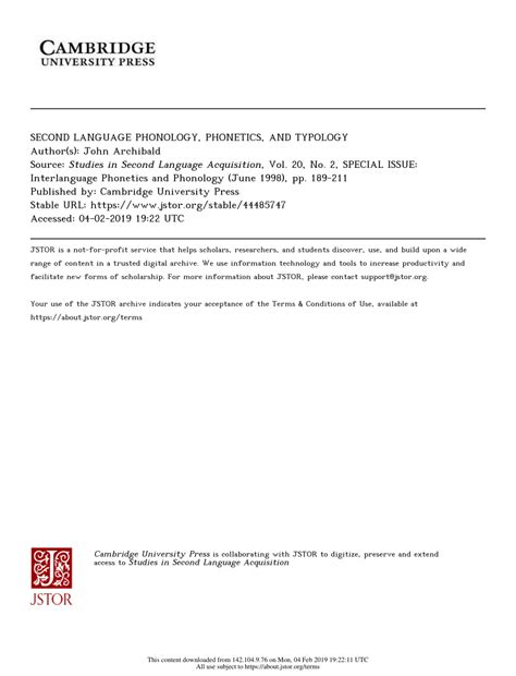 Pdf Second Language Phonology Phonetics And Typology