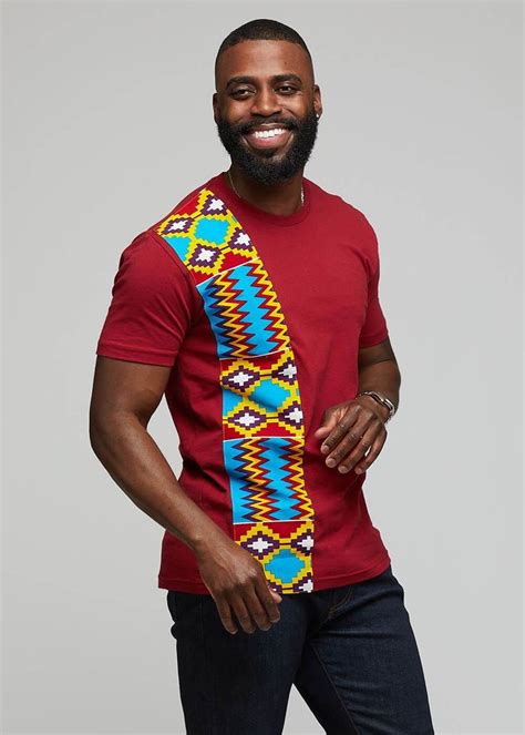 Kwau African Print T Shirt Marronsky Blue Yellow Kente Diyanu