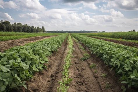 Row Of Genetically Modified Crops Growing In Field Stock Illustration