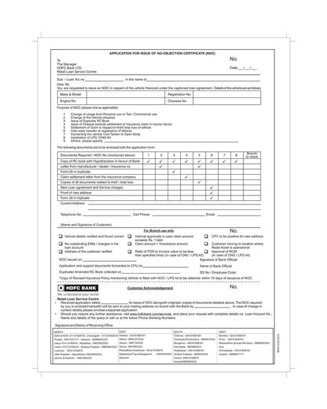 Hdfc Bank Application Form For Issue Of No Objection Certificate Noc