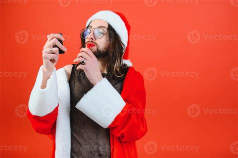 New Years Lgbt Party A Gay Man In A Santa Suit Concept Of Equality