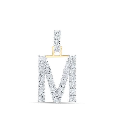 10kt Yellow Gold Womens Round Diamond M Initial Letter Pendant 16 Cttw