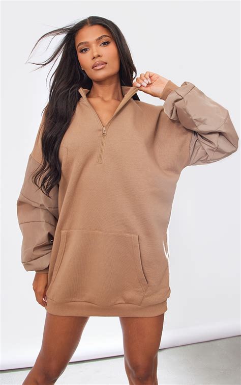 Sand Contrast Shell Sleeve Sweatshirt Dress Athleisure