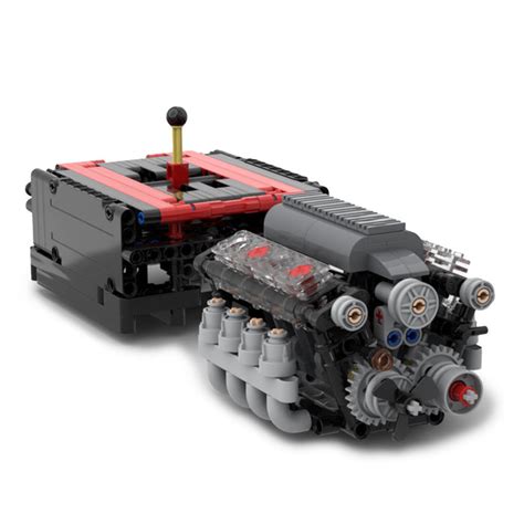 V8 Engine With Gearbox Tech Engine Model Particle Building Blocks Moc