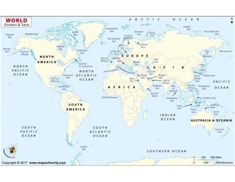 World Map Labeled Seas