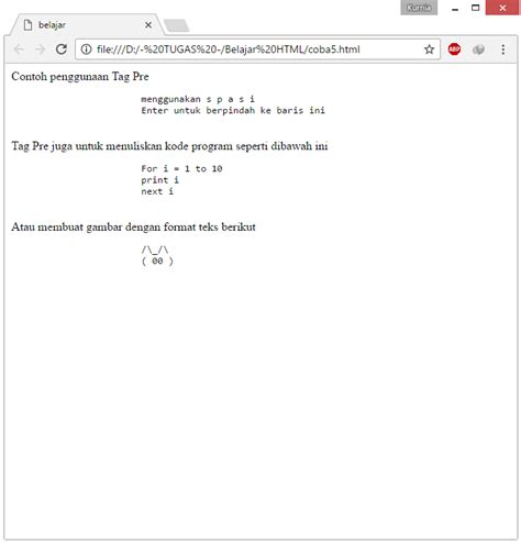 Penggunaan Tag Pre Pada Html