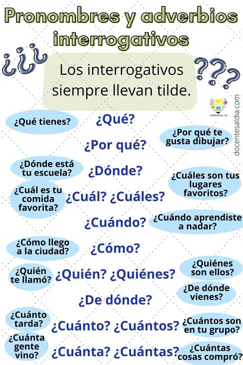 Docentes Al Día Pronombres Y Adverbios Interrogativos Facebook