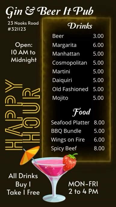 Copy Of Bar Menu And Happy Hour Digital Display Postermywall