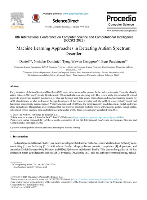 Pdf Machine Learning Approaches In Detecting Autism Spectrum Disorder