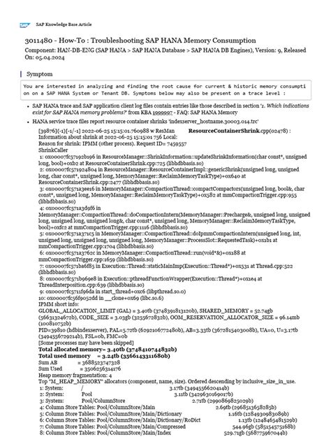 note 3011480 how to troubleshooting sap hana memory consumption pdf