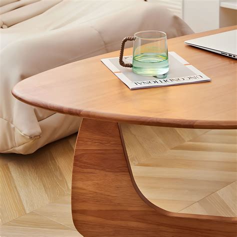 Scandinavian Triangle Wood Coffee Table With Abstract Base Modern