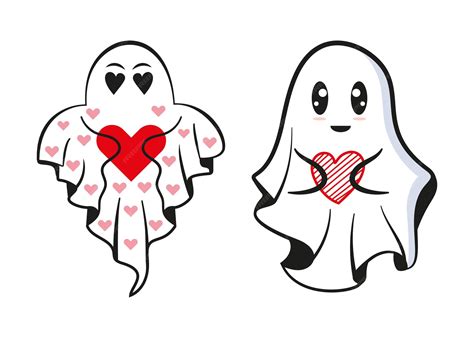 Premium Vector Cute Ghost Set With A Heart On A White Background