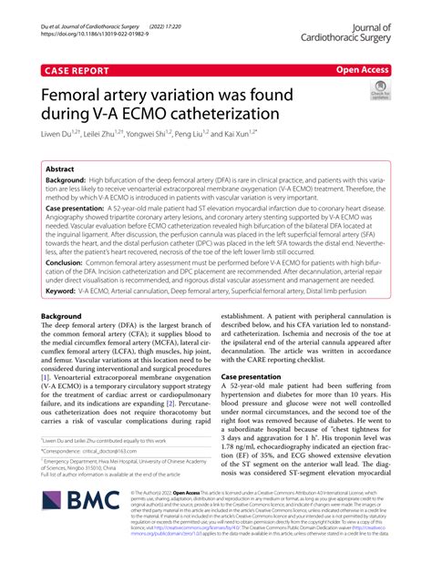 Pdf Femoral Artery Variation Was Found During V A Ecmo Catheterization