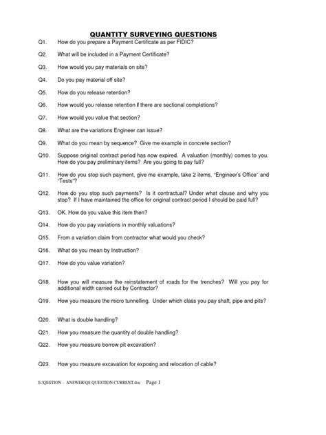 Quanity Surveying Interview Questions 1 Pdf Liquidated Damages