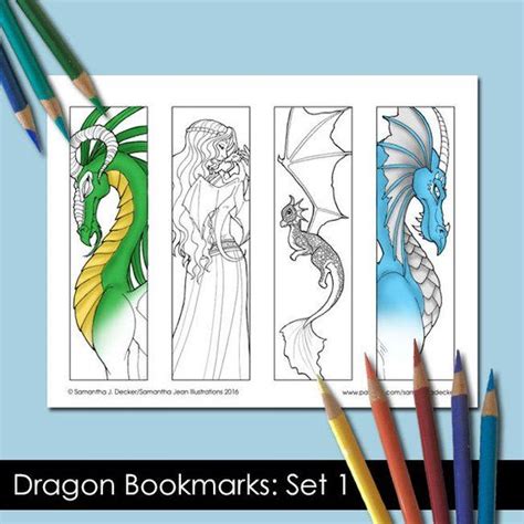 Coloring Bookmarks Printable Bookmarks Dragon Coloring Etsy