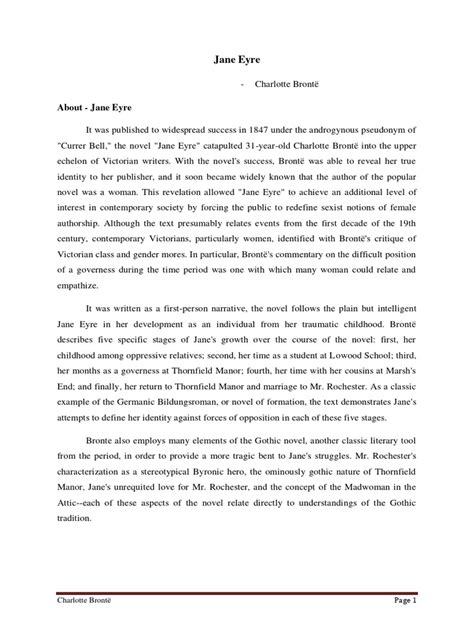 Jane Eyre Summary Pdf Jane Eyre Charlotte Brontë